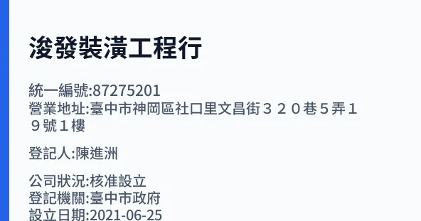 浚發裝潢工程行的照片-統編 87275201(臺中市) 公司登記資料與營業項目詳細圖表
