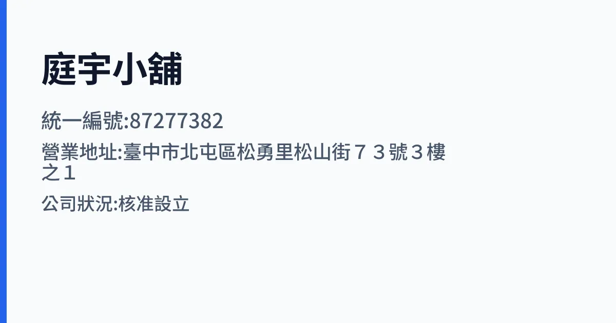 庭宇小舖 - 統編 87277382(臺中市) 公司登記資料與營業項目詳細圖表