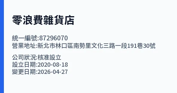 零浪費雜貨店的照片-統編 87296070(新北市) 公司登記資料與營業項目詳細圖表