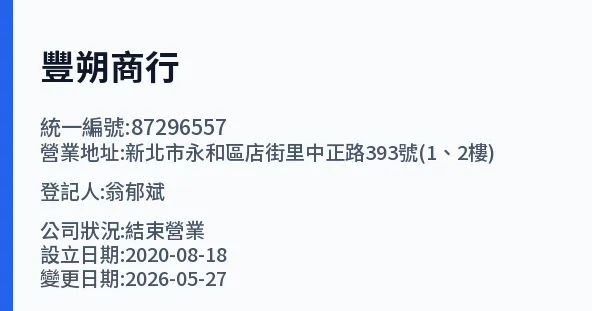 豐朔商行的照片-統編 87296557(新北市) 公司登記資料與營業項目詳細圖表