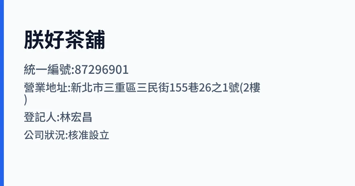朕好茶舖 - 統編 87296901（新北市） 公司登記資料與營業項目詳細圖表