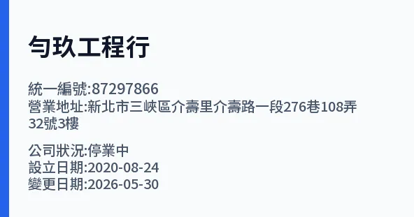 勻玖工程行的照片-統編 87297866(新北市) 公司登記資料與營業項目詳細圖表