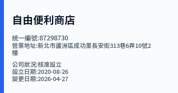 自由便利商店的照片-統編 87298730(新北市) 公司登記資料與營業項目詳細圖表