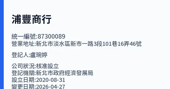 浦豐商行的照片-統編 87300089(新北市) 公司登記資料與營業項目詳細圖表