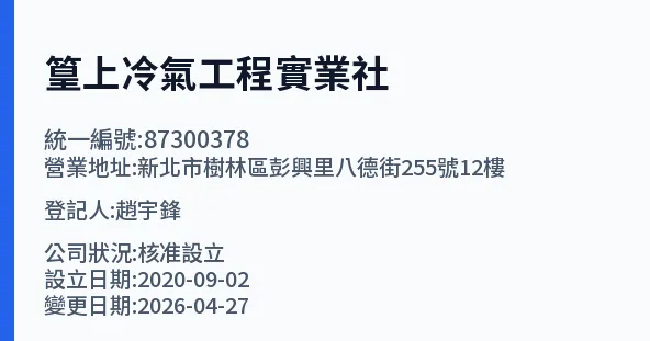 篁上冷氣工程實業社的照片-統編 87300378(新北市) 公司登記資料與營業項目詳細圖表
