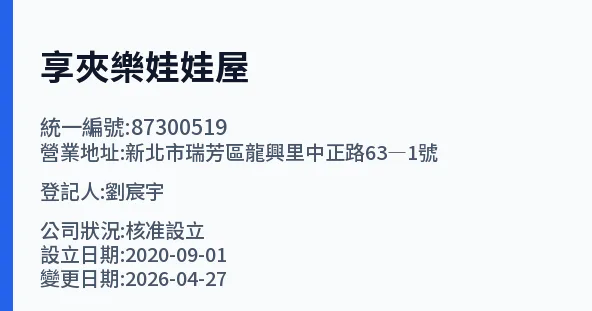 享夾樂娃娃屋的照片-統編 87300519(新北市) 公司登記資料與營業項目詳細圖表