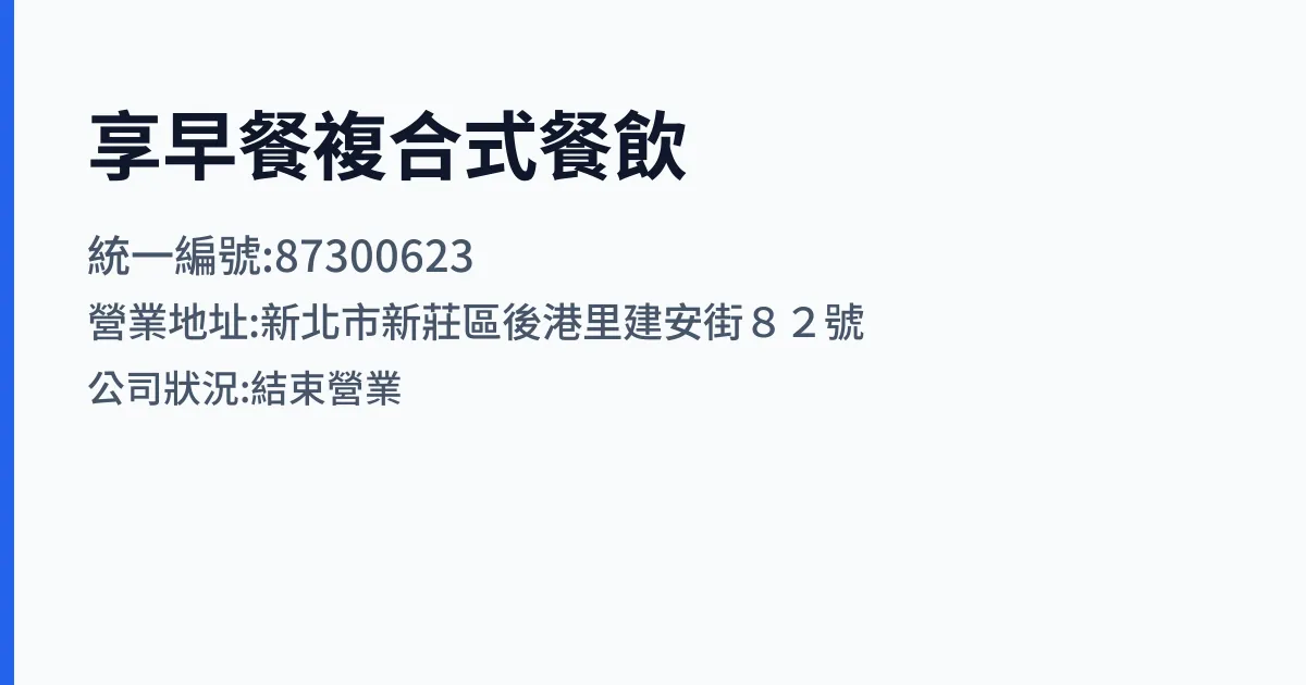 享早餐複合式餐飲 - 統編 87300623(新北市) 公司登記資料與營業項目詳細圖表