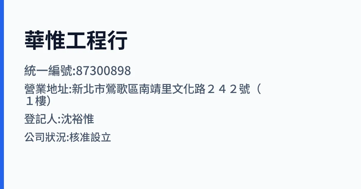 華惟工程行 - 統編 87300898(新北市) 公司登記資料與營業項目詳細圖表