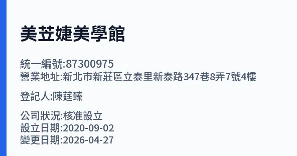 美苙婕美學館的照片-統編 87300975(新北市) 公司登記資料與營業項目詳細圖表