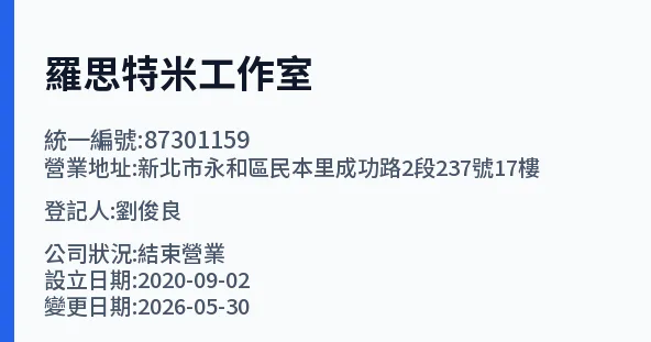 羅思特米工作室的照片-統編 87301159(新北市) 公司登記資料與營業項目詳細圖表