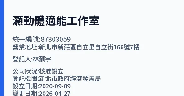 灝動體適能工作室的照片-統編 87303059(新北市) 公司登記資料與營業項目詳細圖表