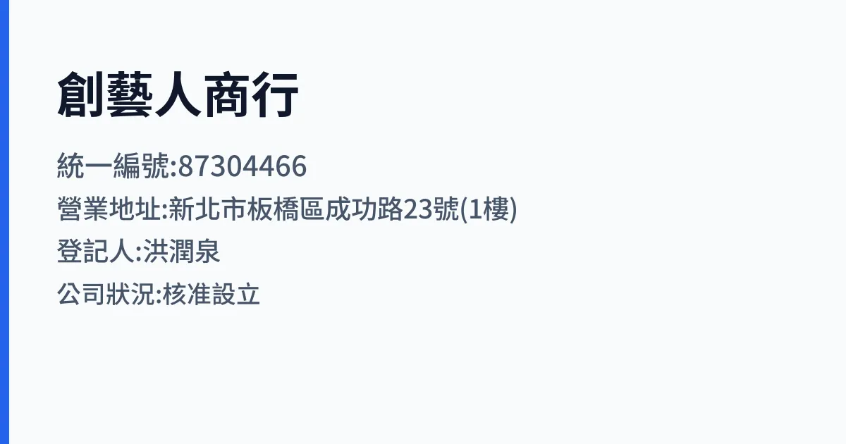 創藝人商行 - 統編 87304466(新北市) 公司登記資料與營業項目詳細圖表