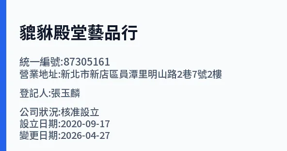 貔貅殿堂藝品行的照片-統編 87305161(新北市) 公司登記資料與營業項目詳細圖表