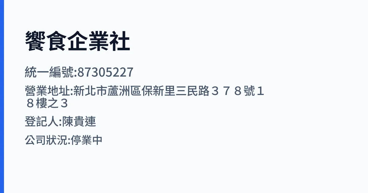饗食企業社 - 統編 87305227(新北市) 公司登記資料與營業項目詳細圖表