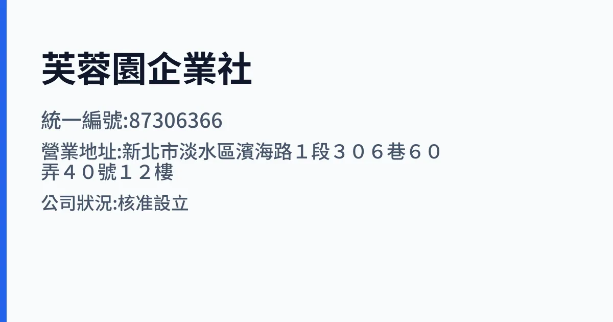 芙蓉園企業社 - 統編 87306366(新北市) 公司登記資料與營業項目詳細圖表
