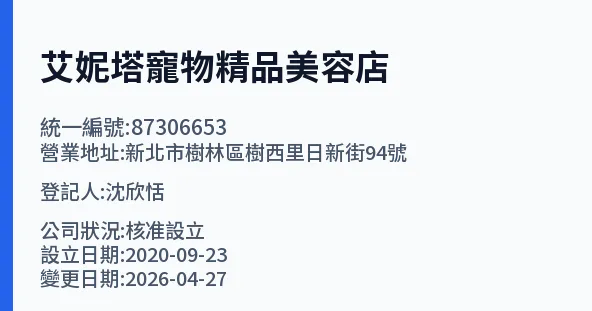 艾妮塔寵物精品美容店的照片-統編 87306653(新北市) 公司登記資料與營業項目詳細圖表