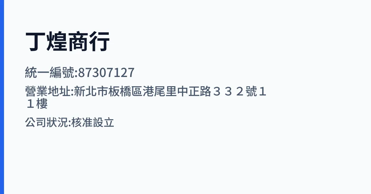 丁煌商行 - 統編 87307127(新北市) 公司登記資料與營業項目詳細圖表