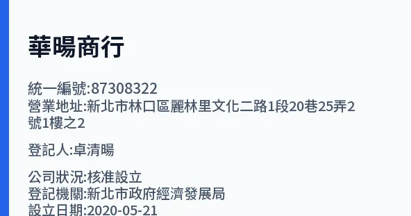 華暘商行的照片-統編 87308322(新北市) 公司登記資料與營業項目詳細圖表
