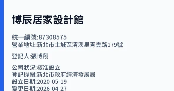 博辰居家設計館的照片-統編 87308575(新北市) 公司登記資料與營業項目詳細圖表
