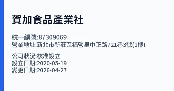 賀加食品產業社的照片-統編 87309069(新北市) 公司登記資料與營業項目詳細圖表