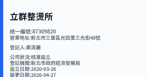 立群整燙所的照片-統編 87309820(新北市) 公司登記資料與營業項目詳細圖表