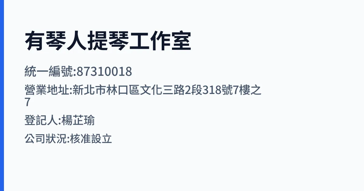 有琴人提琴工作室 - 統編 87310018（新北市） 公司登記資料與營業項目詳細圖表