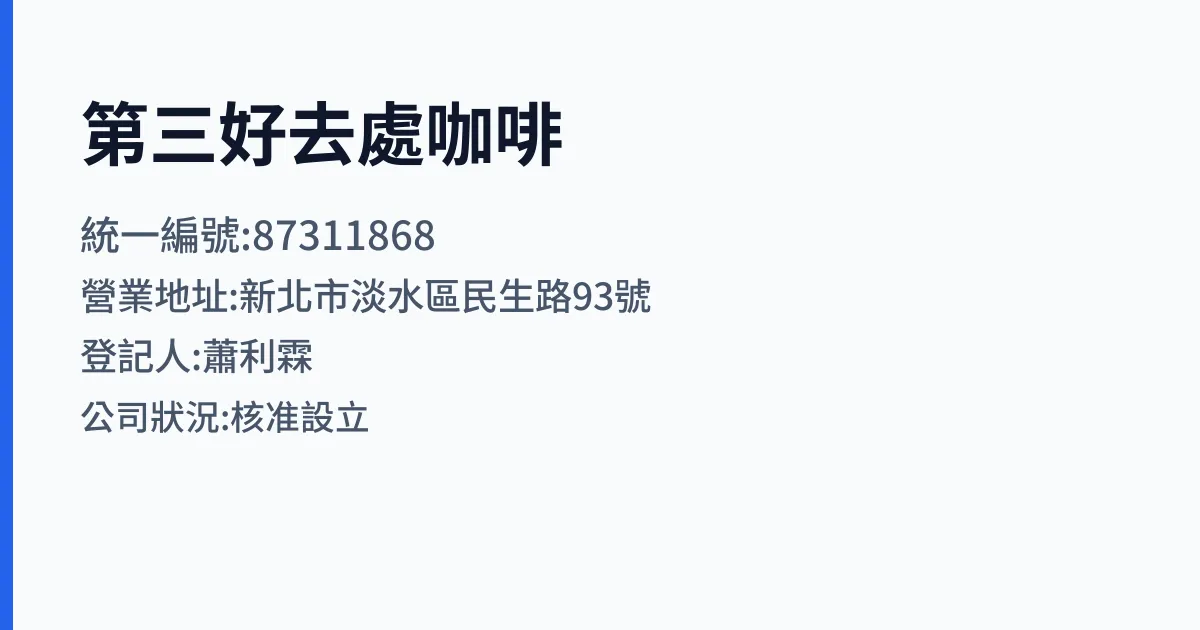 第三好去處咖啡 - 統編 87311868(新北市) 公司登記資料與營業項目詳細圖表