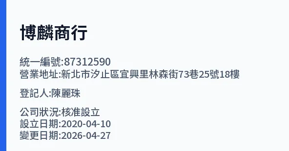 博麟商行的照片-統編 87312590(新北市) 公司登記資料與營業項目詳細圖表
