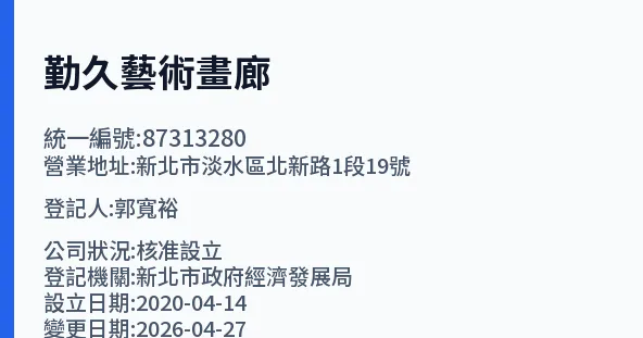 勤久藝術畫廊的照片-統編 87313280(新北市) 公司登記資料與營業項目詳細圖表
