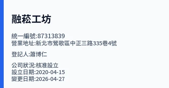 融菘工坊的照片-統編 87313839(新北市) 公司登記資料與營業項目詳細圖表