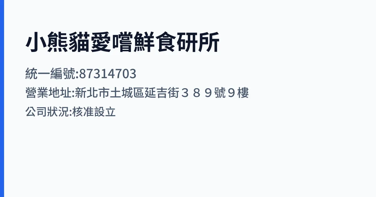小熊貓愛嚐鮮食研所 - 統編 87314703(新北市) 公司登記資料與營業項目詳細圖表