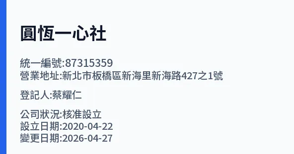 圓恆一心社的照片-統編 87315359(新北市) 公司登記資料與營業項目詳細圖表
