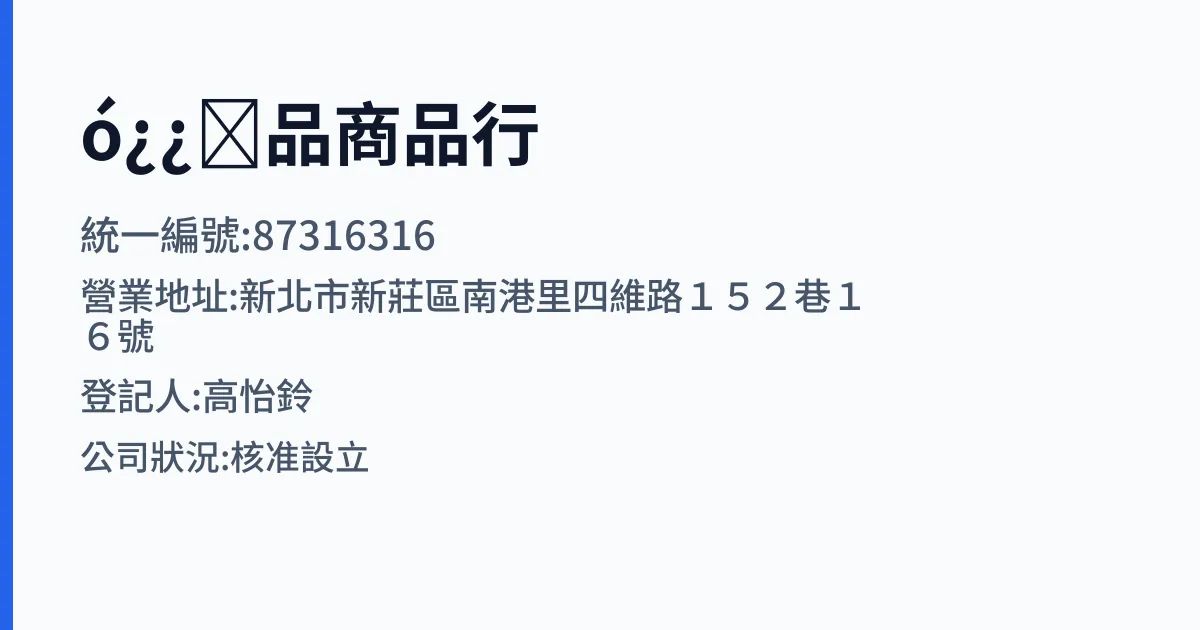 󿿆品商品行 - 統編 87316316（新北市） 公司登記資料與營業項目詳細圖表