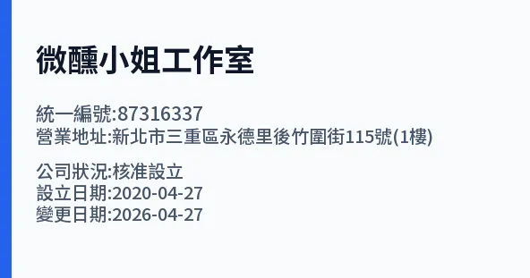 微醺小姐工作室的照片-統編 87316337(新北市) 公司登記資料與營業項目詳細圖表