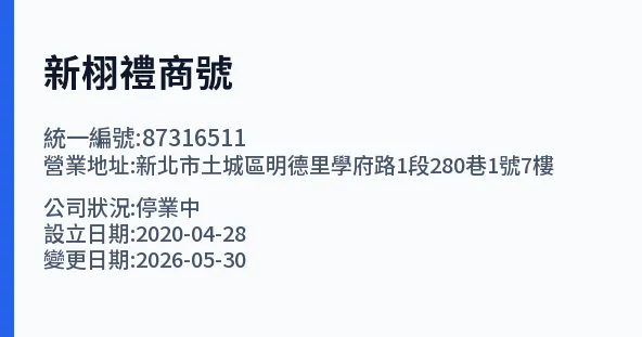 新栩禮商號的照片-統編 87316511(新北市) 公司登記資料與營業項目詳細圖表