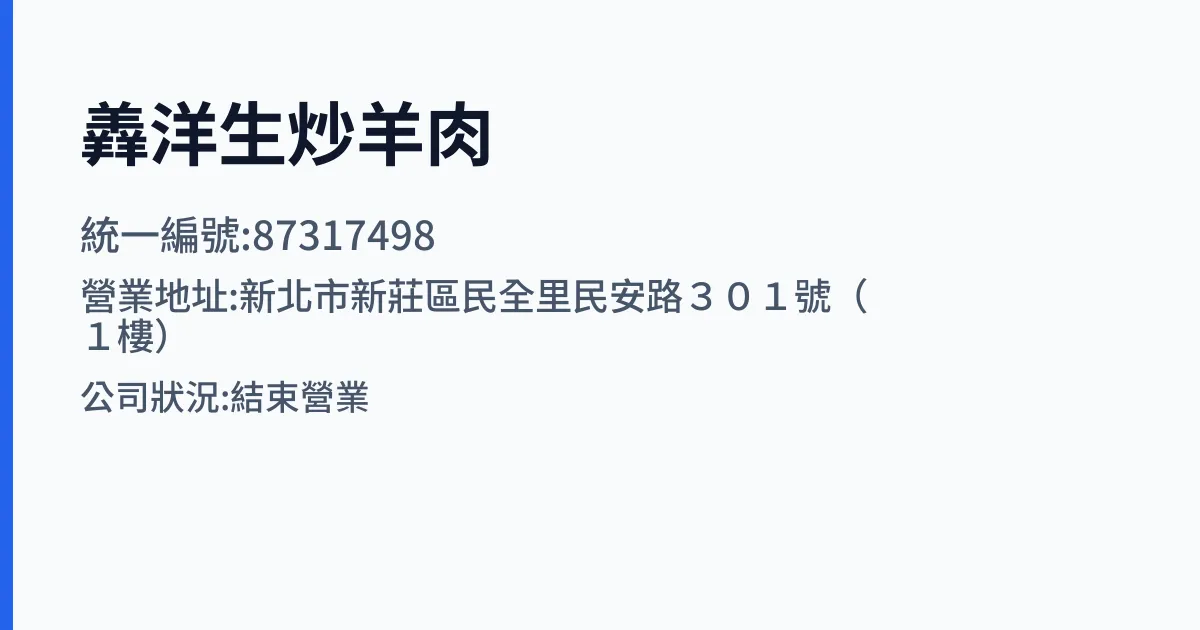 羴洋生炒羊肉 - 統編 87317498(新北市) 公司登記資料與營業項目詳細圖表