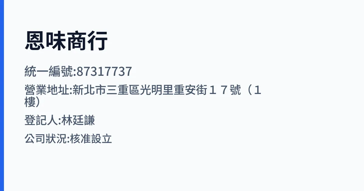 恩味商行 - 統編 87317737(新北市) 公司登記資料與營業項目詳細圖表