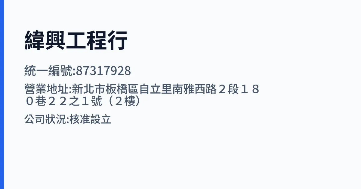 緯興工程行 - 統編 87317928(新北市) 公司登記資料與營業項目詳細圖表