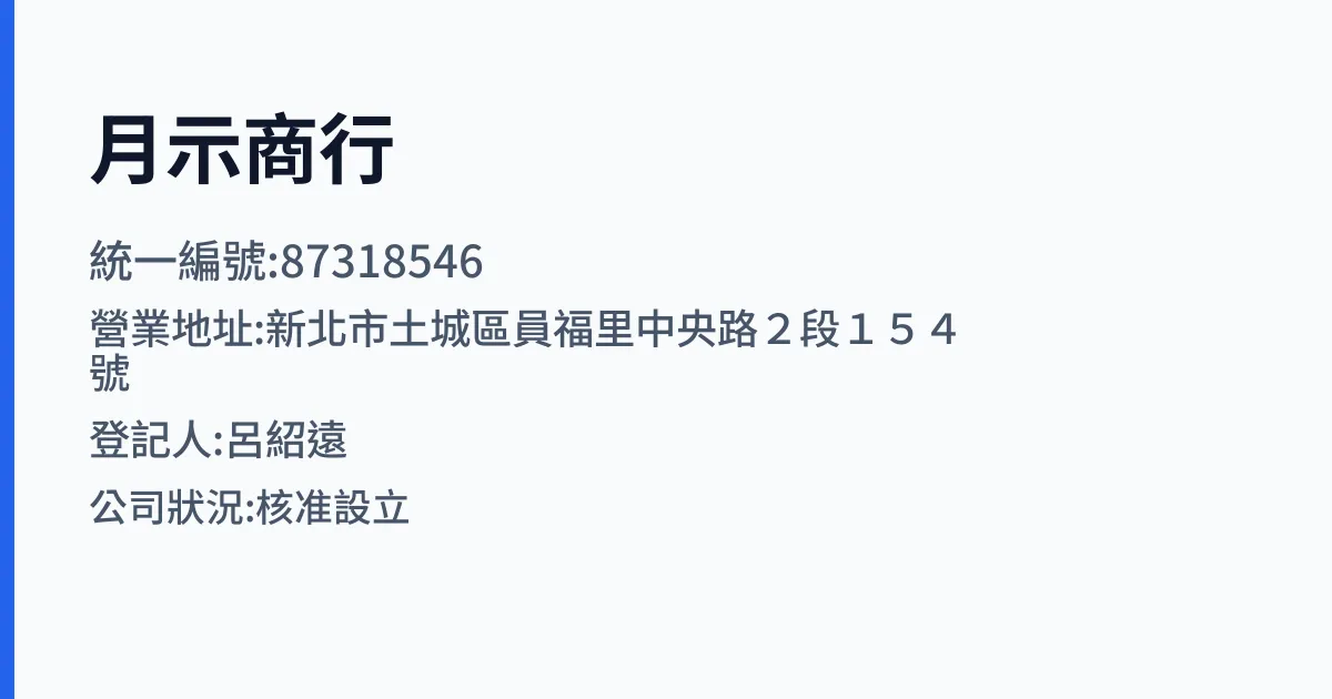 月示商行 - 統編 87318546(新北市) 公司登記資料與營業項目詳細圖表