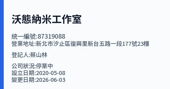 沃態納米工作室的照片-統編 87319088(新北市) 公司登記資料與營業項目詳細圖表