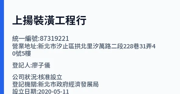 上揚裝潢工程行的照片-統編 87319221(新北市) 公司登記資料與營業項目詳細圖表