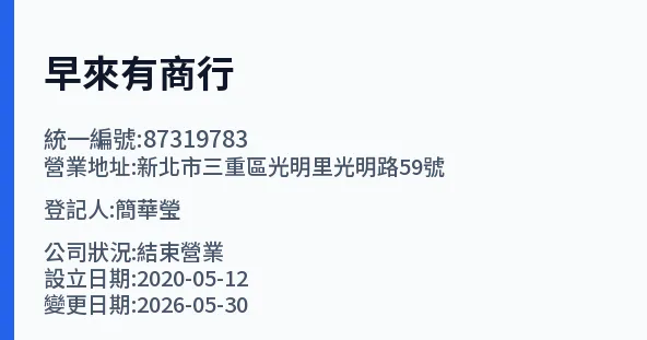 早來有商行的照片-統編 87319783(新北市) 公司登記資料與營業項目詳細圖表