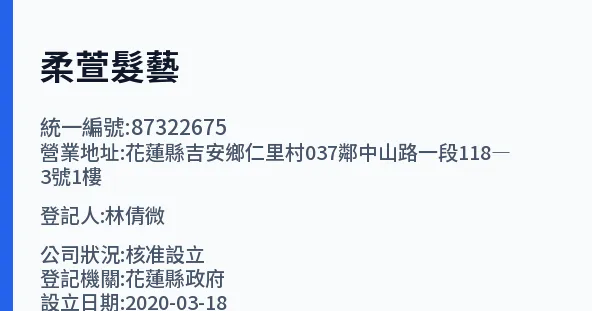 柔萱髮藝的照片-統編 87322675(花蓮縣) 公司登記資料與營業項目詳細圖表