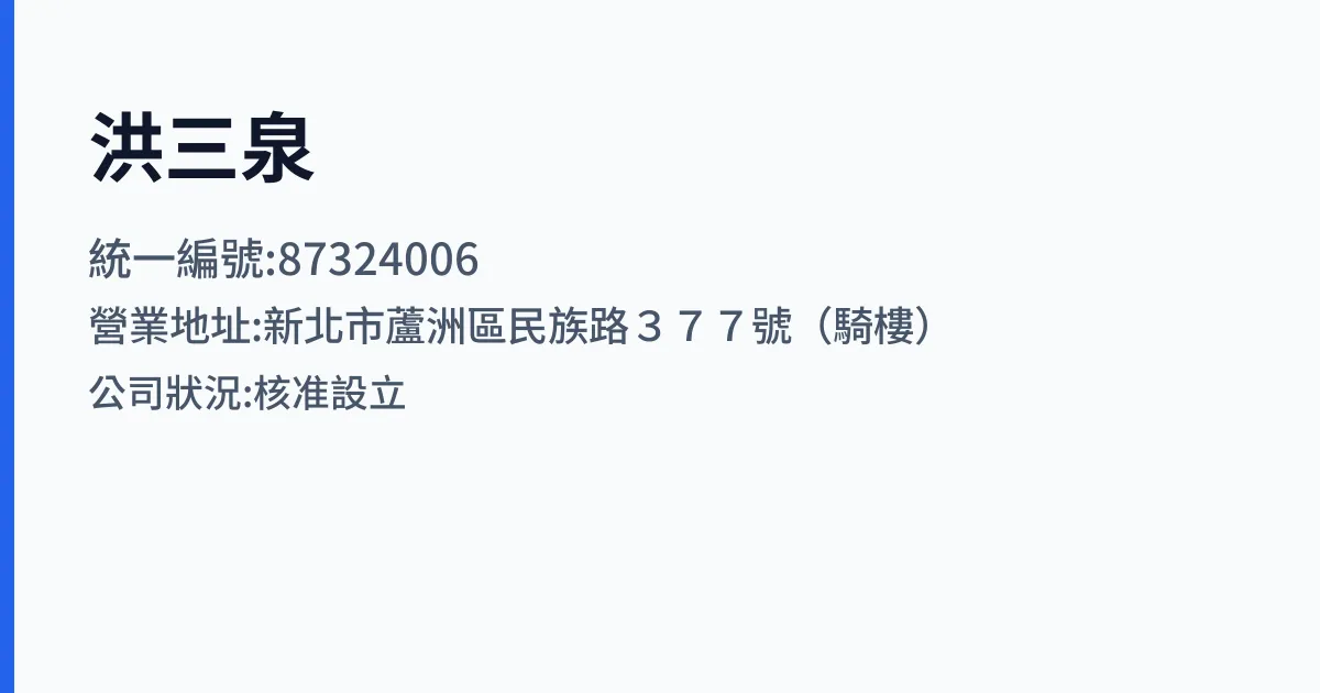 洪三泉 - 統編 87324006(新北市) 公司登記資料與營業項目詳細圖表