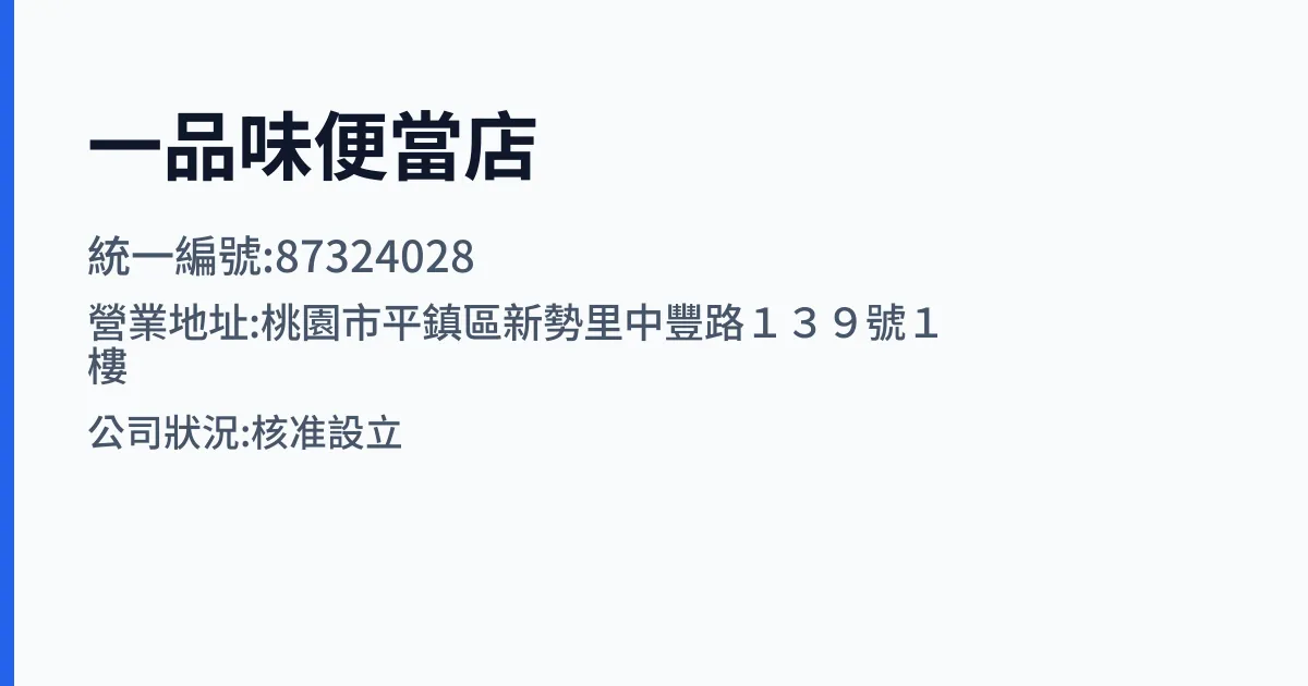 一品味便當店 - 統編 87324028(桃園市) 公司登記資料與營業項目詳細圖表