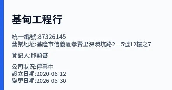 基甸工程行的照片-統編 87326145(基隆市) 公司登記資料與營業項目詳細圖表