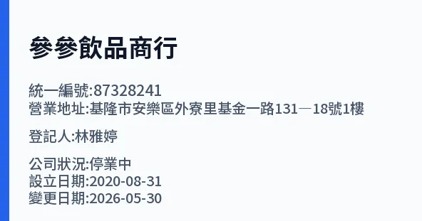 參參飲品商行的照片-統編 87328241(基隆市) 公司登記資料與營業項目詳細圖表