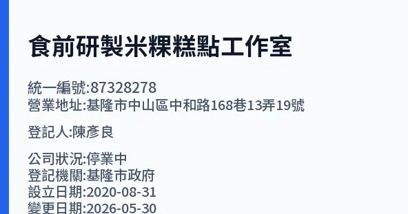 食前研製米粿糕點工作室的照片-統編 87328278(基隆市) 公司登記資料與營業項目詳細圖表