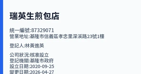 瑞英生煎包店的照片-統編 87329071(基隆市) 公司登記資料與營業項目詳細圖表