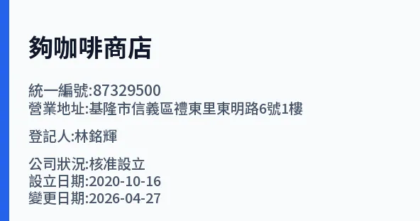夠咖啡商店的照片-統編 87329500(基隆市) 公司登記資料與營業項目詳細圖表